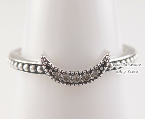 CRESCENT MOON Authentic PANDORA Beaded Band Ring 5 199156C01-50 NEW w ...