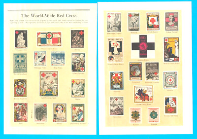 RED CROSS STAMPS from WWI The Great War art print 2 page 1918 clipping ...