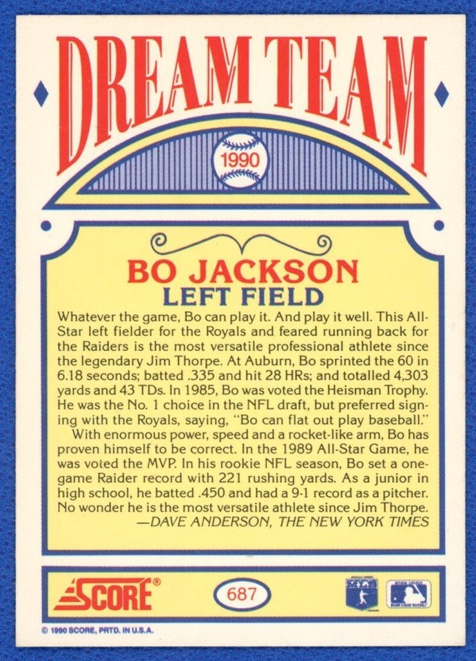 1990 Score Dream Team: #687 Bo Jackson Kansas City Royals Near Mint | eBay