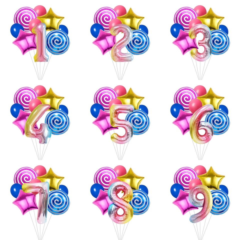 9 Pcs Swirl Multi Colored & Number “9” Foil Party Balloons | eBay
