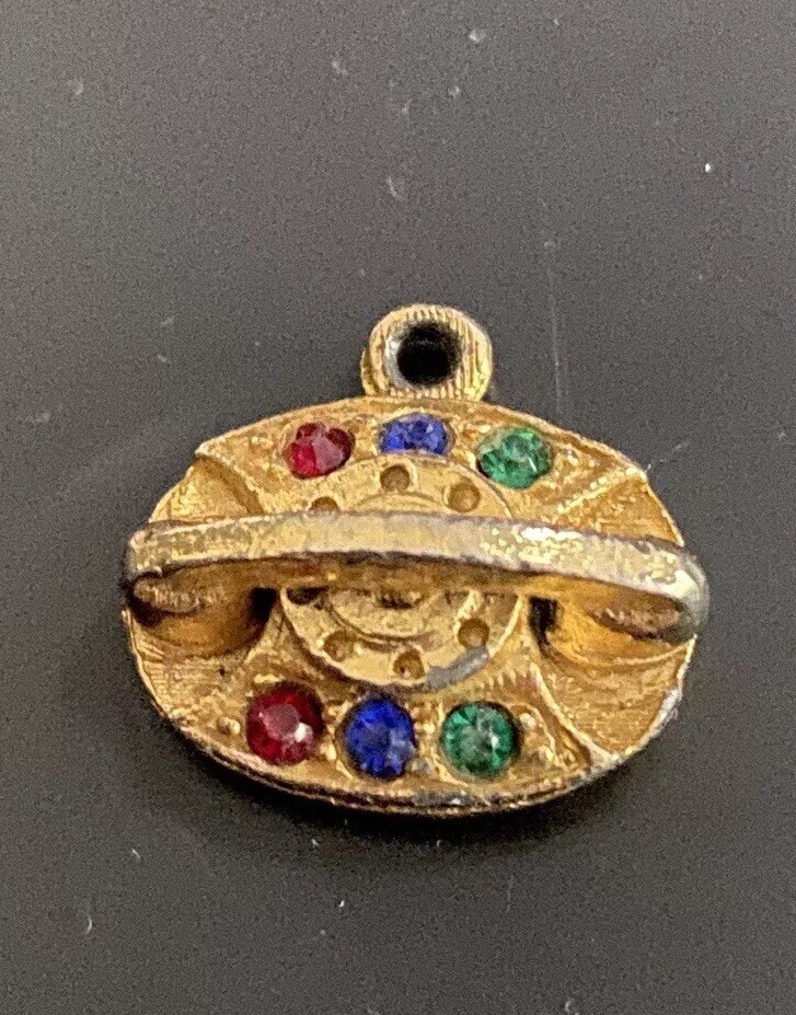 Vtg Monet Rotary Telephone Charm 70s Rhinestone Phone Gold Tone Small ...