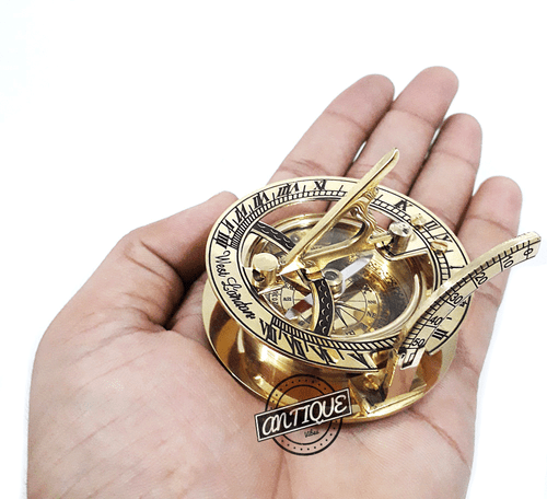 Antique Brass Sundial Compass Nautical Sailor Direction Pocket Maritime ...