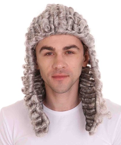 Mens Colonial Curly Grey Historical Judge Wig, Premium Breathable ...