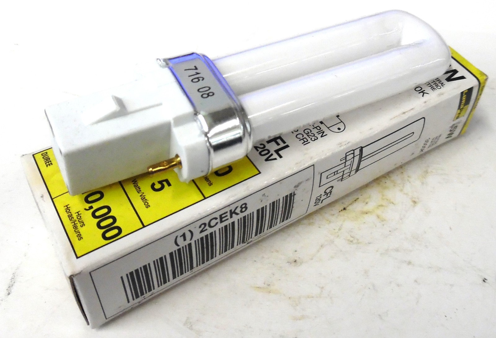 LUMAPRO FLUORESCENT LIGHT BULB 2CEK8, 5 WATT, CLF, 120V, 10,000 HOURS ...
