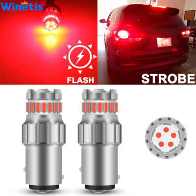 2X 1157 LED Strobe Flashing Brake/Stop Bulbs Tail Blinking Light Safety ...