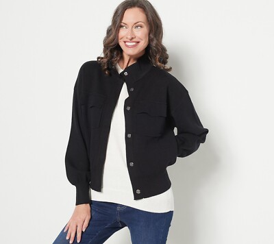 Attitudes by Renee Jacket Patch Pockets & Ribbing Detail - Black (XS ...