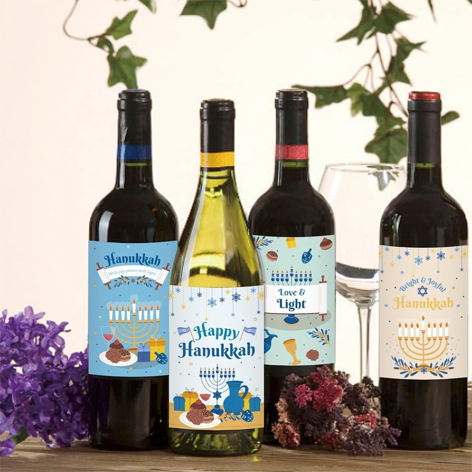 24 Sheets Happy Hanukkah Wine Labels Sticker Happy Hanukkah Bottle Tag ...