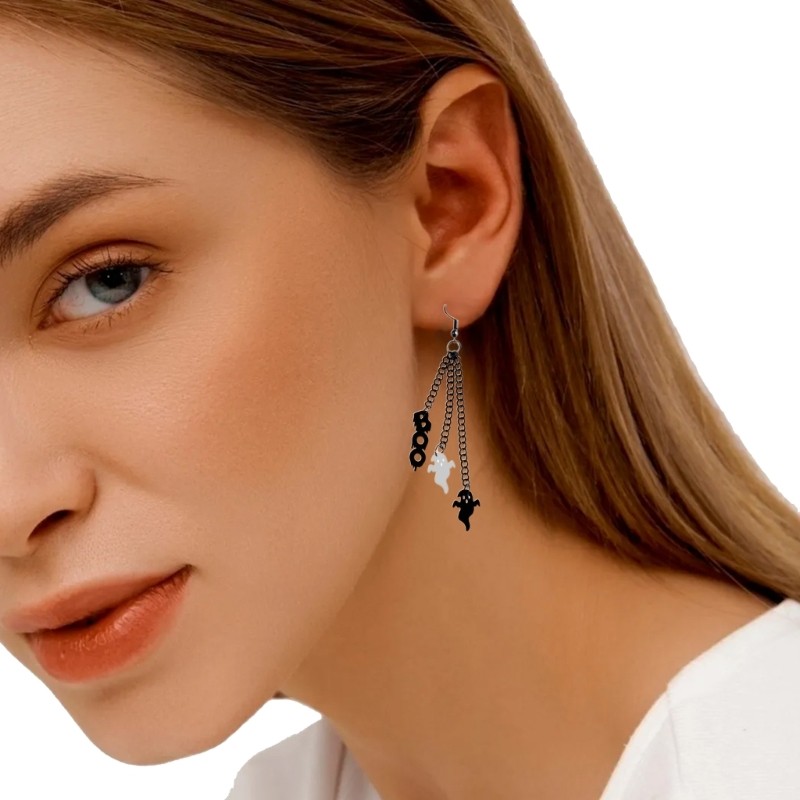 Punk Ear Drop Earrings Skull Pumpkin Bat Spiders Earhook Halloween ...