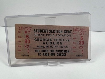 1977 AUBURN at GA TECH GA NCAA FOOTBALL STUDENT TICKET STUB - 2 FULL ...