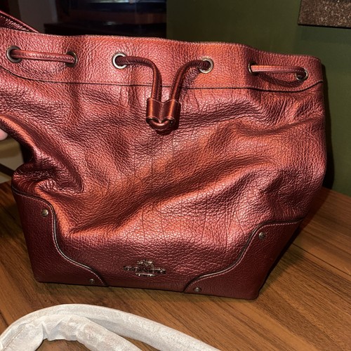 Coach Mickie Drawstring Bucket Bag Metallic Cherry Leather Shoulder ...