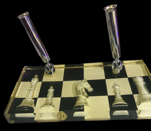 1970’s Lucite 3-D Chess Pen Pencil Holder Desk Set Original Pens ...