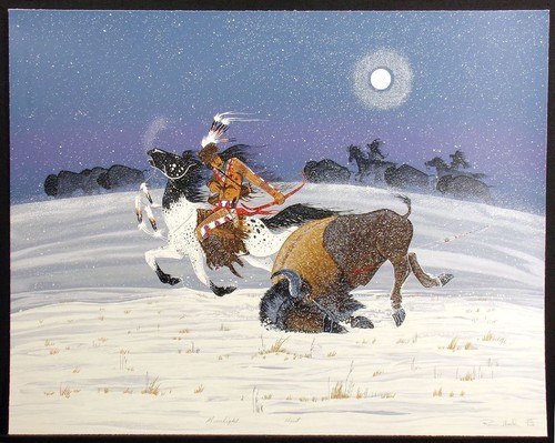 Rance Hood "Moonlight Hunt" Signed Numbered Serigraph Fine Art, Native ...