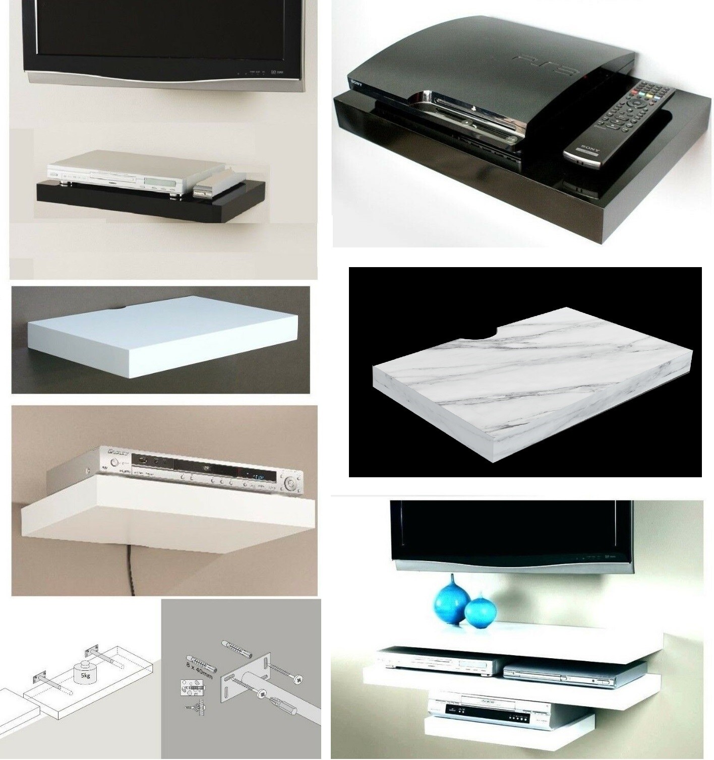 Floating Shelves Shelf For Media DVD SKY BOX Xbox Wall Mounted Display ...