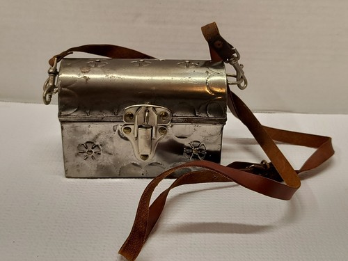 Metal Stash Box W/ Leather Strap & Velvet Lined Interior Made in India ...