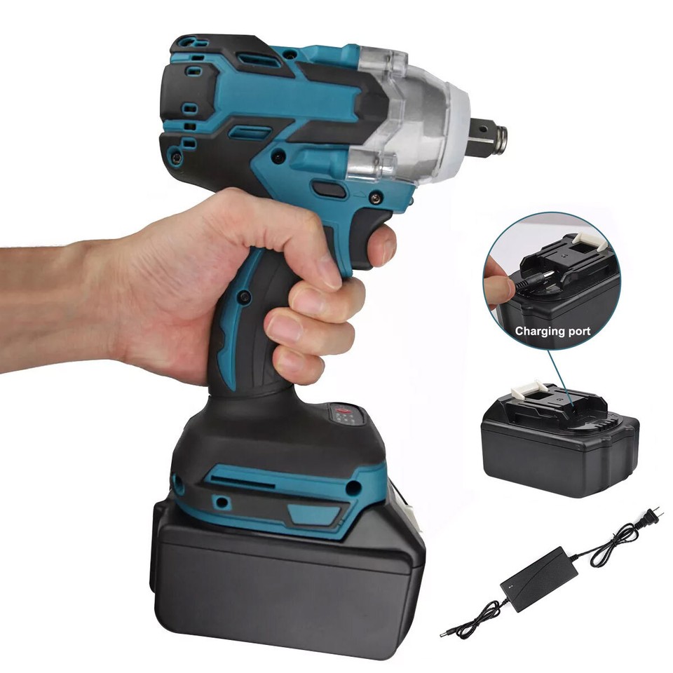 Cordless Electric Impact Wrench Gun 1/2'' High Power Driver with Li-ion ...