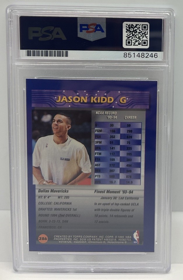 JASON KIDD 1994/95 FINEST RC ROOKIE SIGNED AUTOGRAPH HOF 18 PSA DNA ...