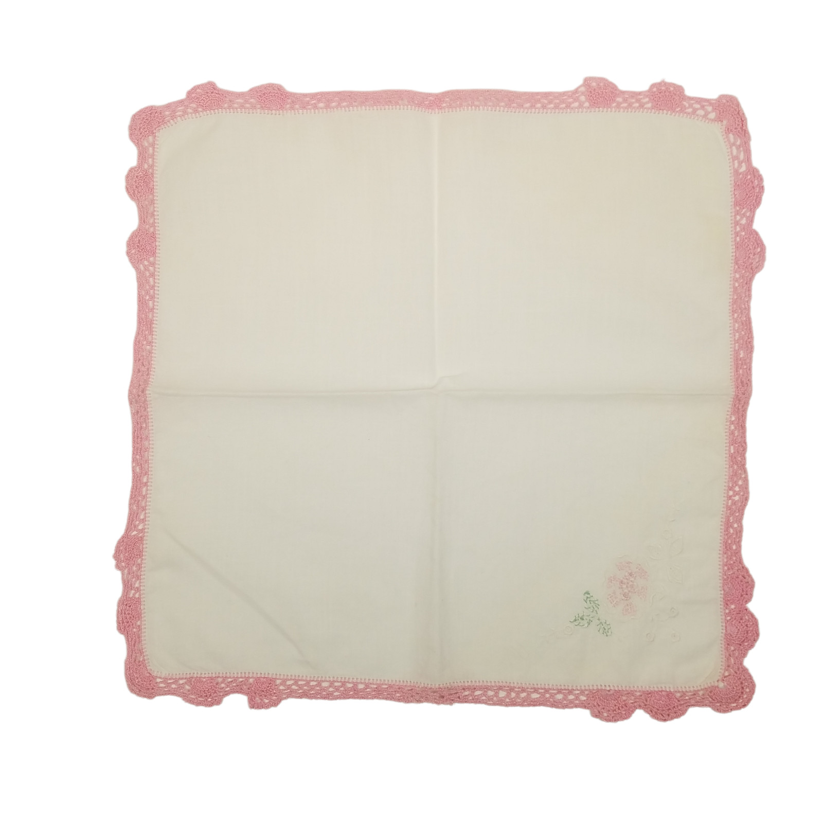 Vintage Handkerchief Pink Crochet Border Floral Embro… - Gem