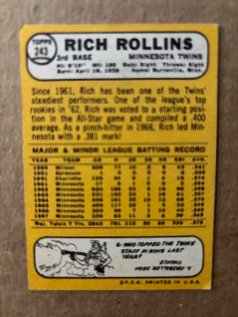 Rich Rollins 1968 Topps #243 Minnesota Twins ex | eBay