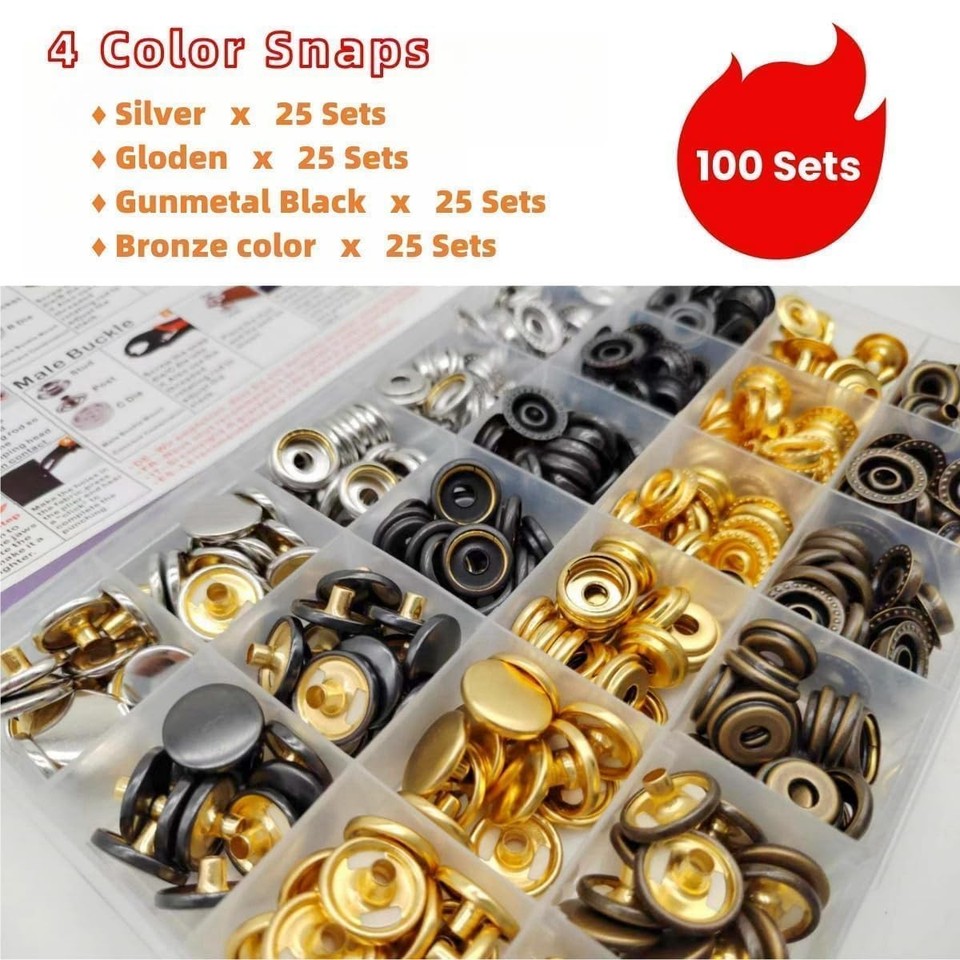 100 Sets Snap Buttons,Heavy Duty Snap Fasteners Kit 15mm Metal Snaps ...