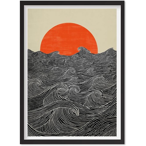 Sun and Waves Wall Art Print – Modern Minimalist Ocean Poster, Abstract ...