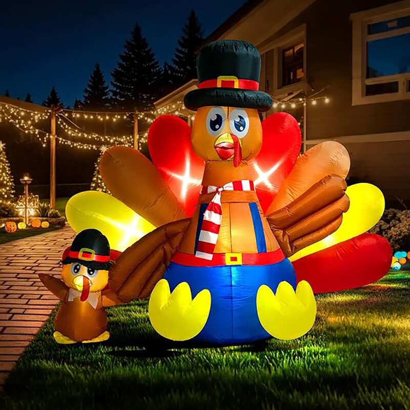 Outdoor Lighted Turkeys 6ft LED Lights Turkey Hot Air Balloon Garden