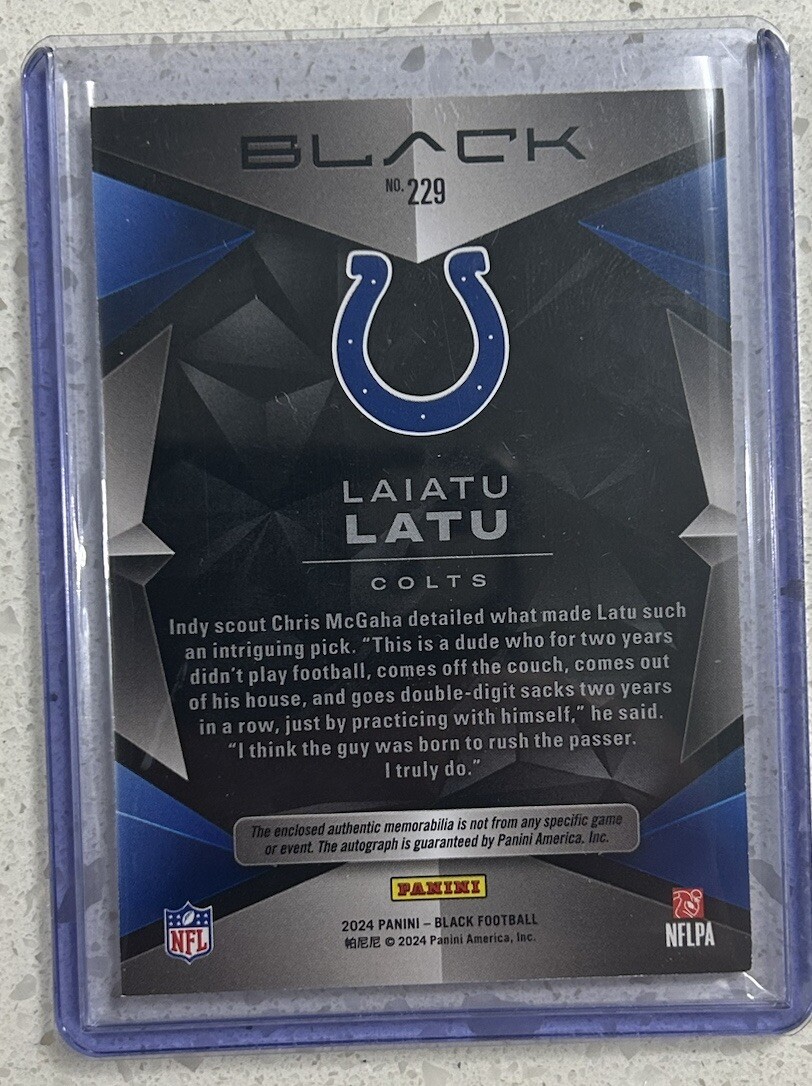 2024 Panini Black - Rookie Patch Autograph Royal #229 Laiatu Latu /150 ...