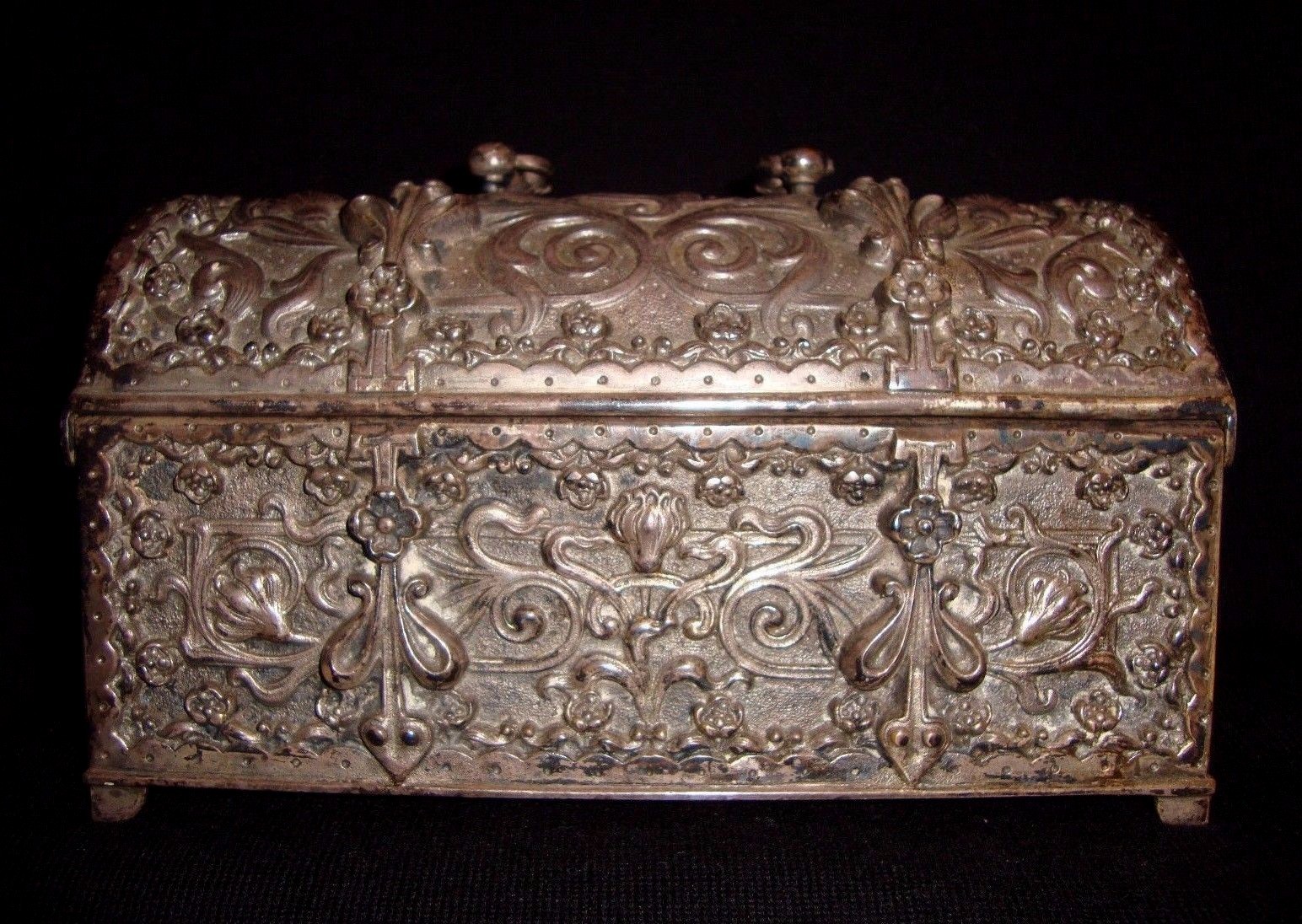Vtq Heavy French Floral Silver Plate Handle Trunk Treasure Chest ...