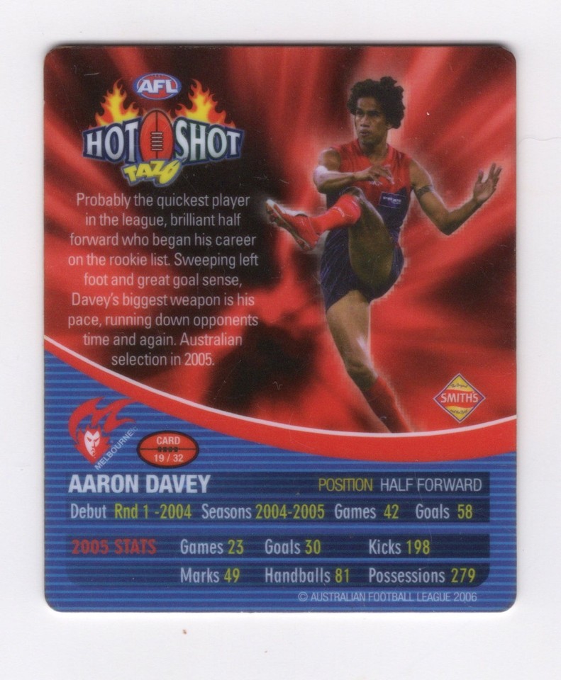 AFL Tazo Card. Smiths Hot Shot 2006. Silver Melbourne Aaron Davey | eBay