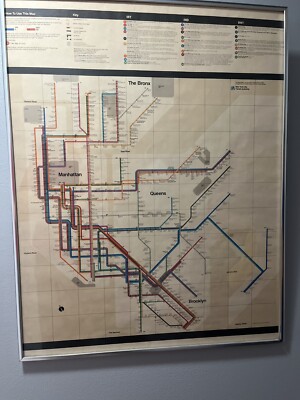 ORIGINAL Framed New York City Subway Map 1972 Vignelli - Approx 22” X ...