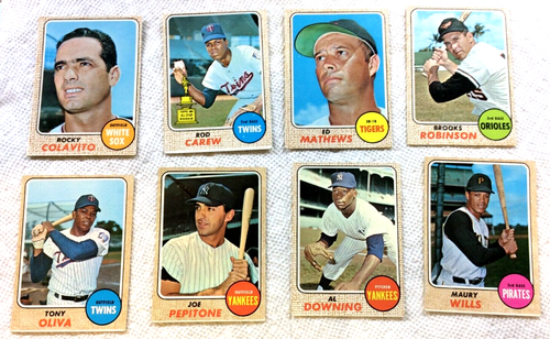 1968 Topps Baseball Cards Set Lot 54 Cards, includes Aaron, Gibson ...