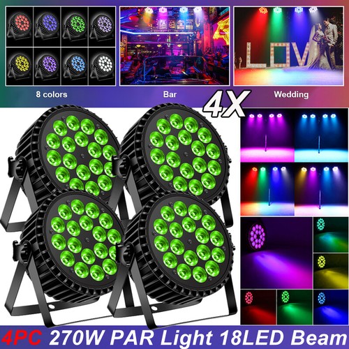 4PCS 270W 18 LED PAR Can Stage Lighting RGBW DMX Club DJ Disco Party ...