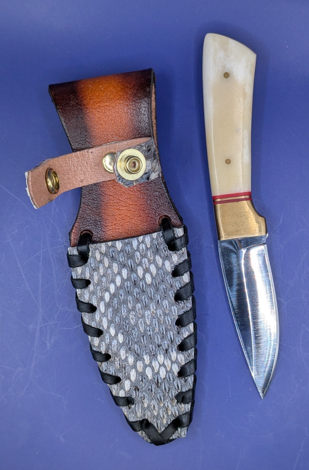 Genuine Dark Eastern Rattlesnake Skin Knife Sheath with Bone Handle ...