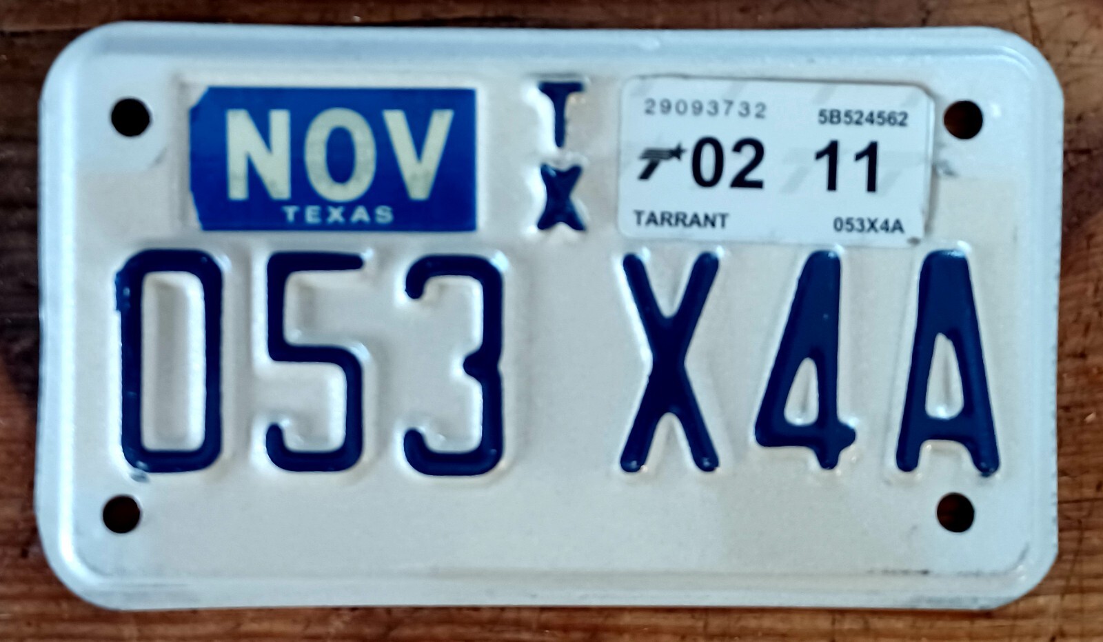 TEXAS Motorcycle License Plate - Authenic of TARRANT County - 053 X4A ...
