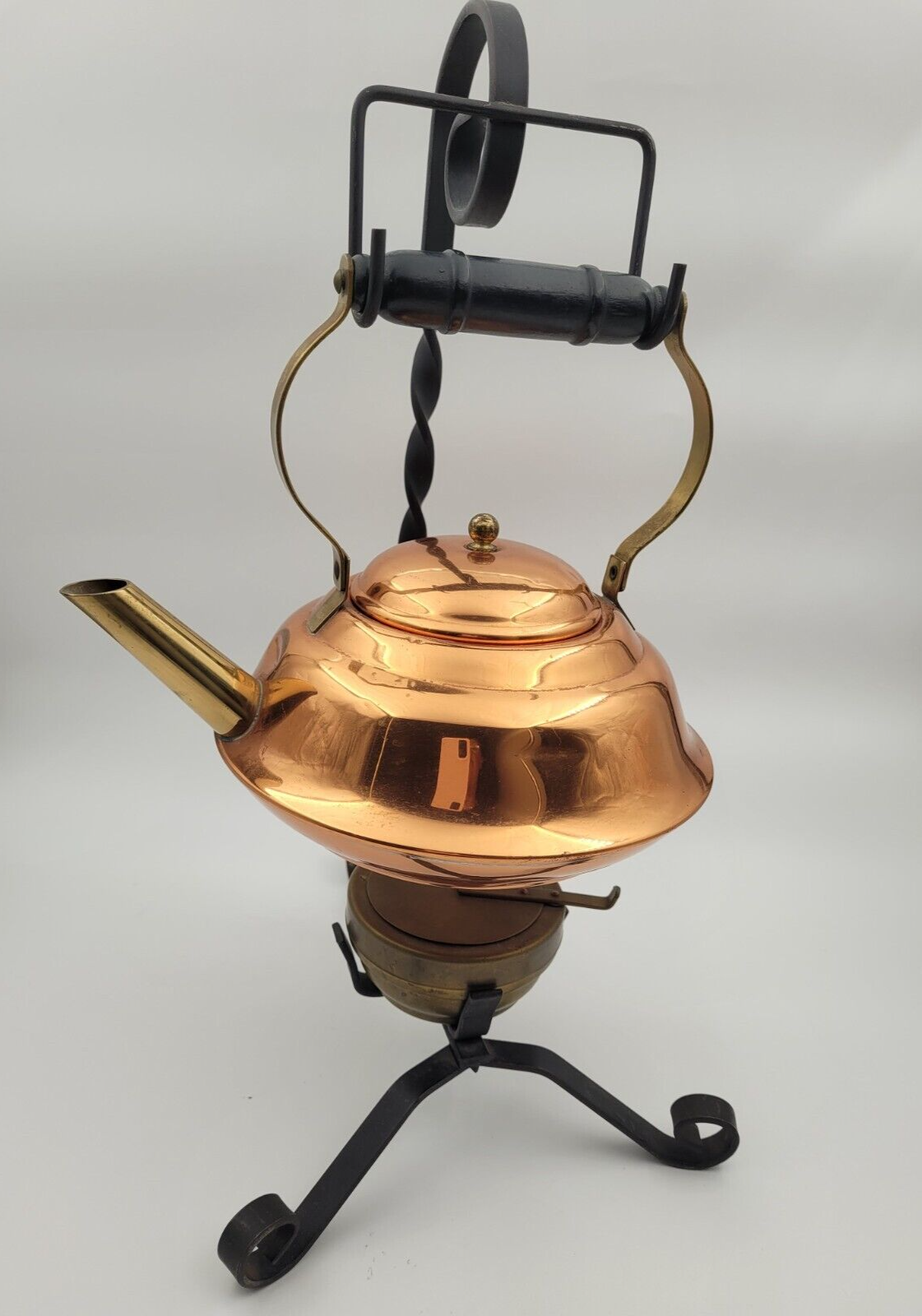 Vintage Coppercraft Guild Copper Tea Pot with Wrought Iron Warming ...