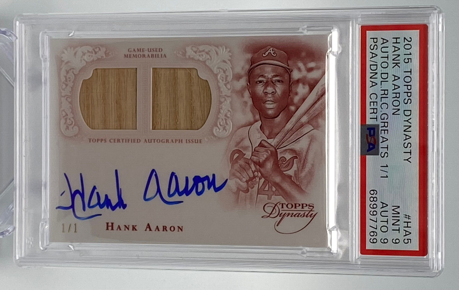 2015 Topps Dynasty Hank Aaron Dual relic Dual PSA graded 9/9. 1 of 1 ...