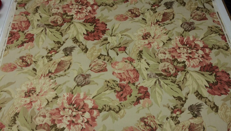 SCHUMACHER ASHBORNE PEONY LINEN #D4034 Large Floral Bird Fabric BY YARD ...