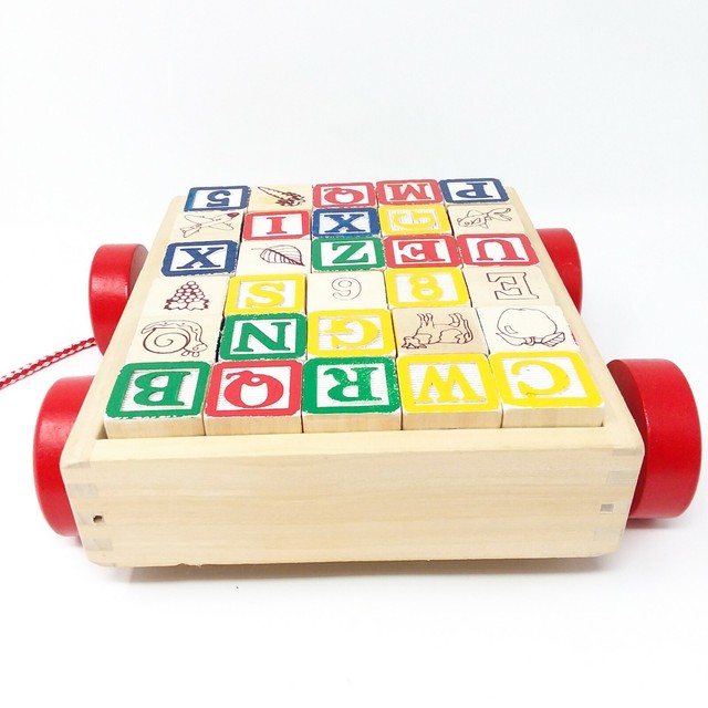 Melissa & Doug Classic ABC 123 Alphabet Wooden Block Cart 30 Wood ...