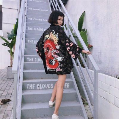 Lady Japanese Kimono Coat Loose Yukata Outwear Top Retro Fancy Dress ...