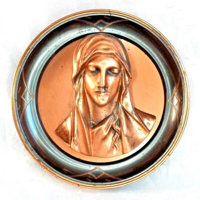Vintage Copper Virgin Mary Dimensional Round Wall Plaque | eBay
