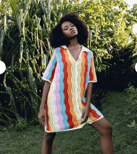 STEELE Julio Polo Knit Dress Top ONE SIZE Rainbow Bright Wave Button S ...