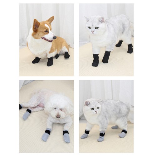 DIY Adjustable Cat Boots Anti-Scratch Anti Skid Cats Shoes 4Pcs Pets ...