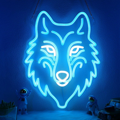 Wolf Neon Light, Dimmable LED Wolf Animal Neon Wall Sign USB Powered ...