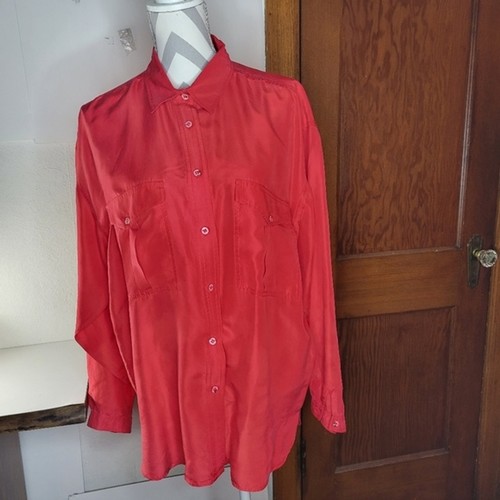Womans James River Traders Red Silk Long sleeve Blouse size Medium | eBay