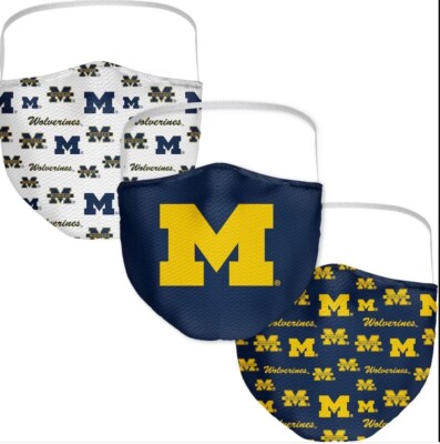 3 Michigan Wolverines Fanatics Adult All Over Logo Face Covering Mask ...