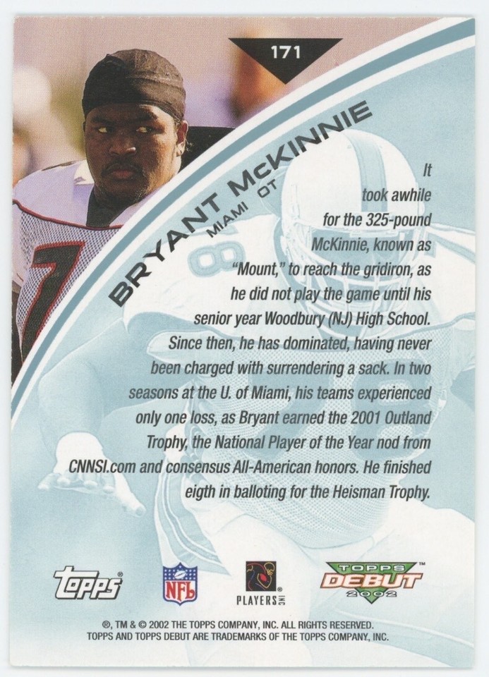 2002 Topps Debut Bryant McKinnie Rookie Miami Hurricanes #171 | eBay