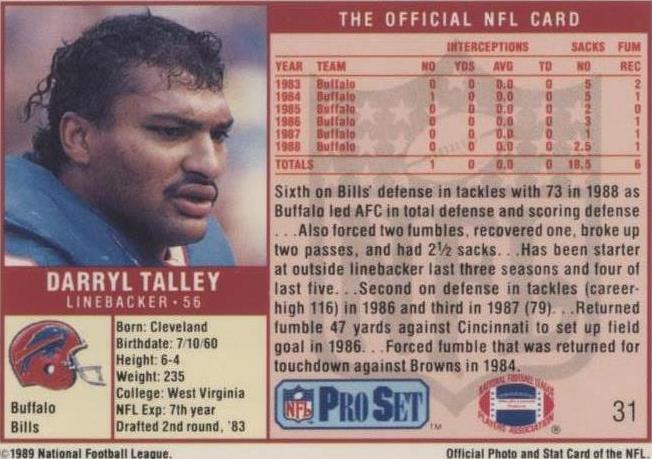 1989 Pro Set Darryl Talley #31 for sale | eBay