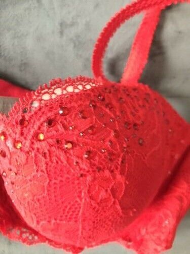 Nwt Victoria Secret Very Sexy Red Lace And Rhinestones Balconette
