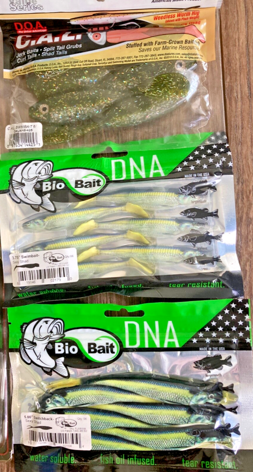 NEW LOT 7 PKS HOLOGRAPHIC DNA BIO BAITS FISH MANN’S SWIMBAITS SOFT ...
