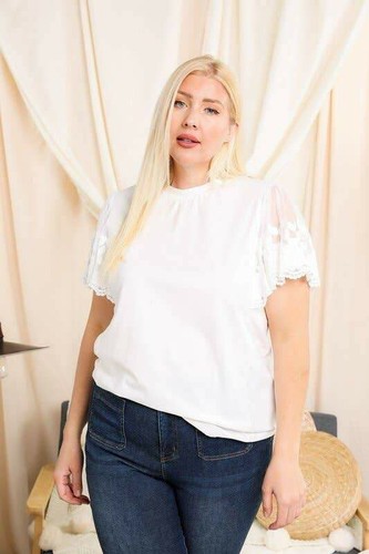 Davi and Dani Plus Size 2XL XX-Large White T-Shirt Lace Fringe Flutter ...
