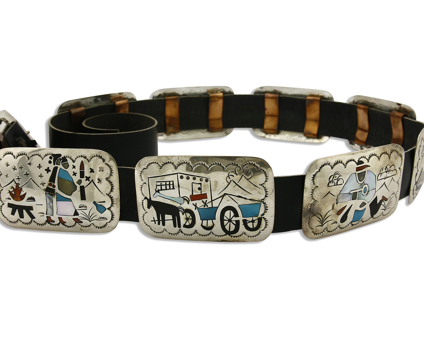 Navajo Concho Belt .925 Silver Inlaid Signed Artist Benjamin Becenti C ...